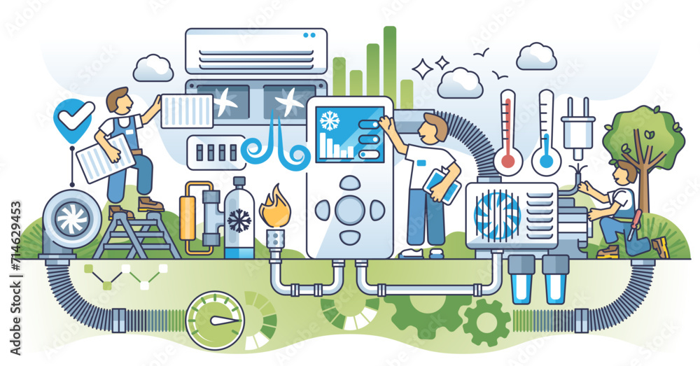 HVAC services maintenance, inspection and installation outline concept ...