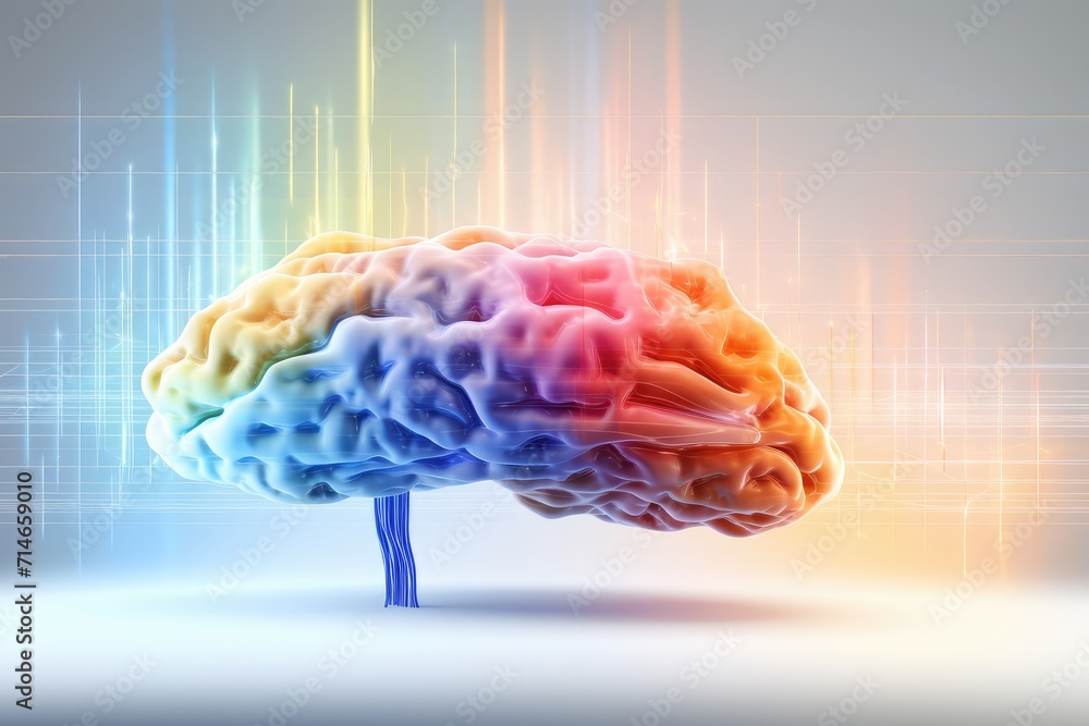 Colored head in the dark, medical illustration, brain photography of ...