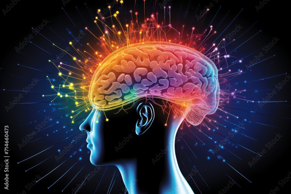 Colorful Brain Neuron synapses, neurotransmitters in cortex ...