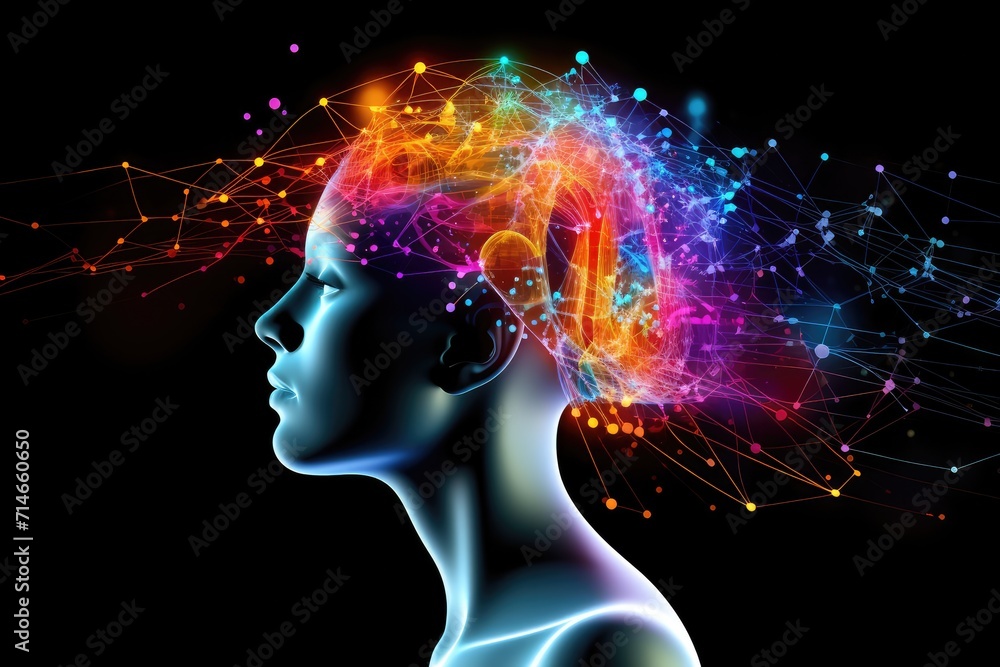 Colorful Brain Neuron synapses, neurotransmitters in cortex ...