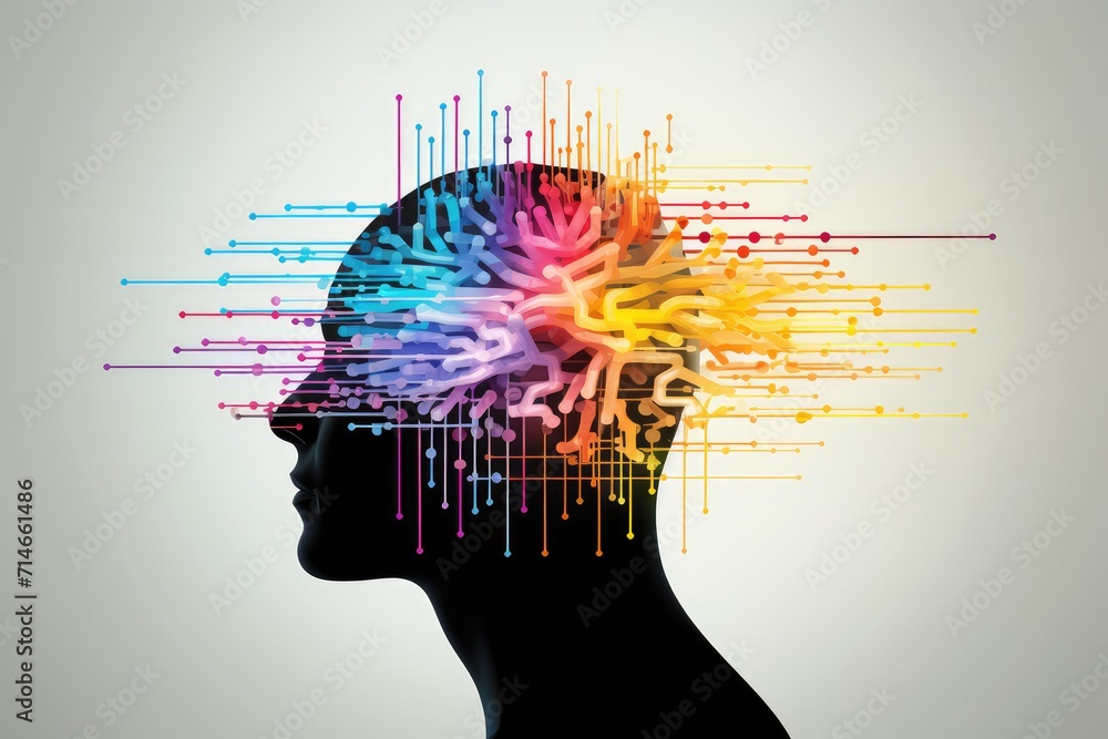 Colourful human brain cognitive Power, 3D Rendered illustrative ai ...