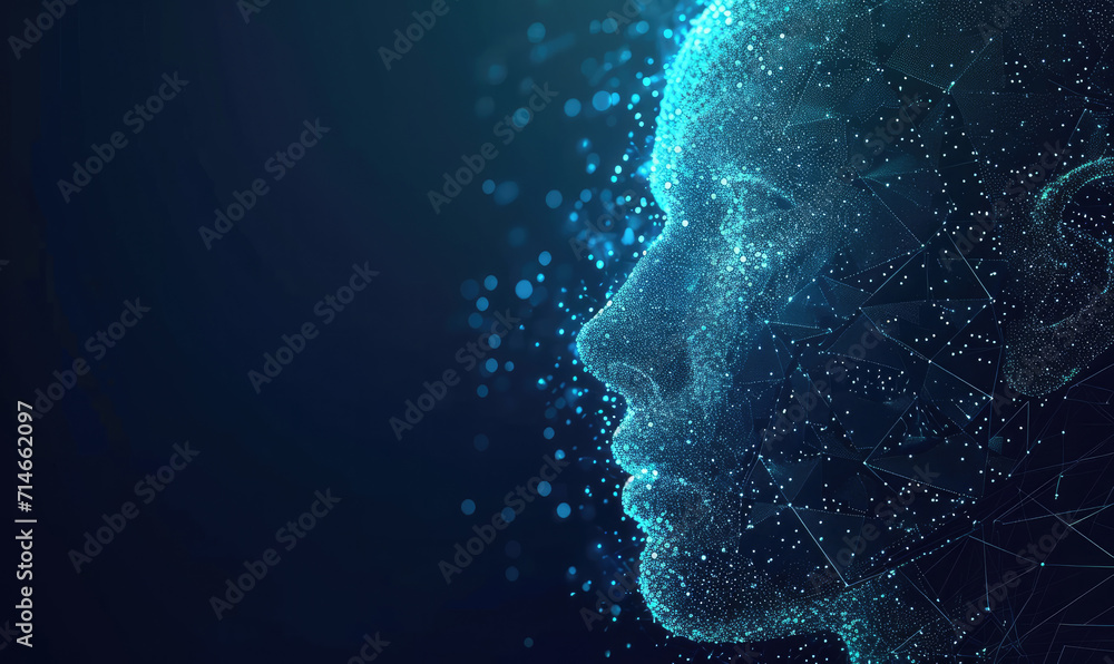 Human head created in low poly style. Man face polygon light. Emotional ...