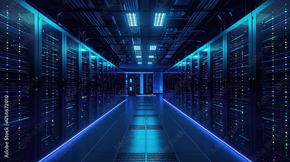 Data Center With Multiple Rows of Fully Operational Server Racks ...