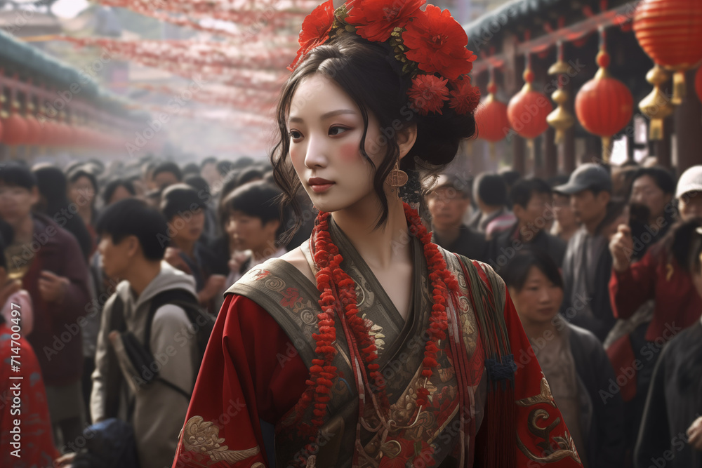 Beautiful women. Asian tradition celebration. Cultural traditions in Asia. Celebrate a festival ...