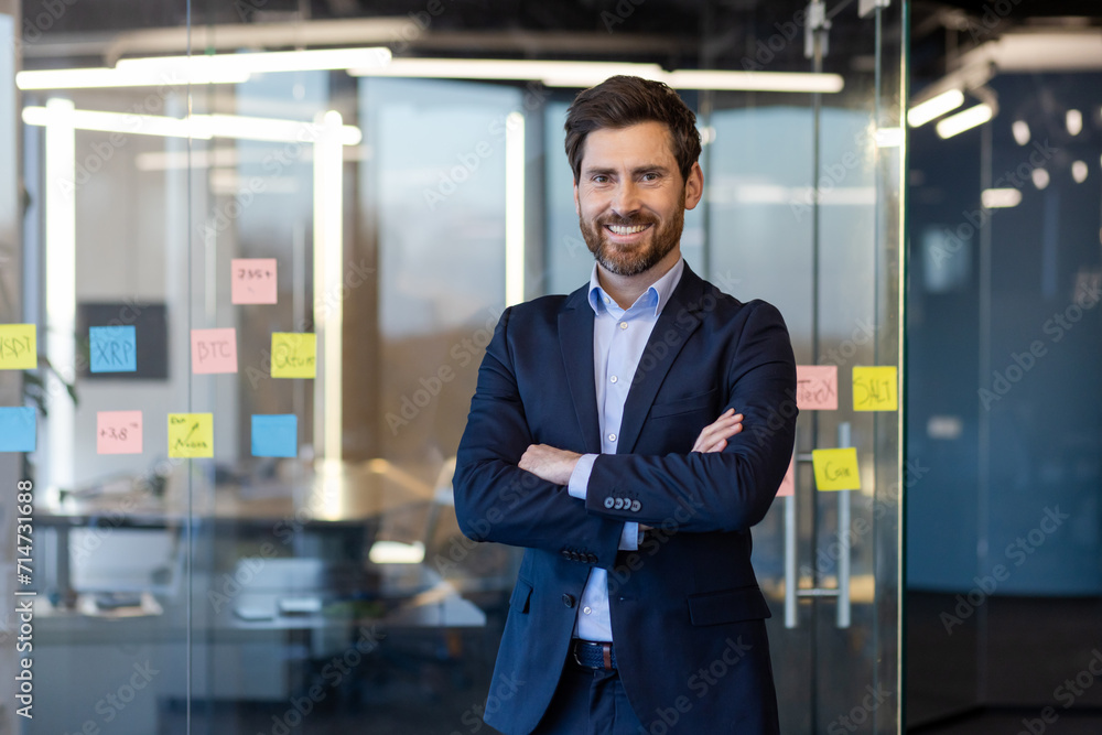 Portrait of successful businessman inside office in business suit, man ...
