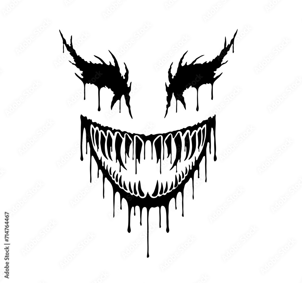 Vector isolated horror smiling devil evil face mouth with sharp tooths ...