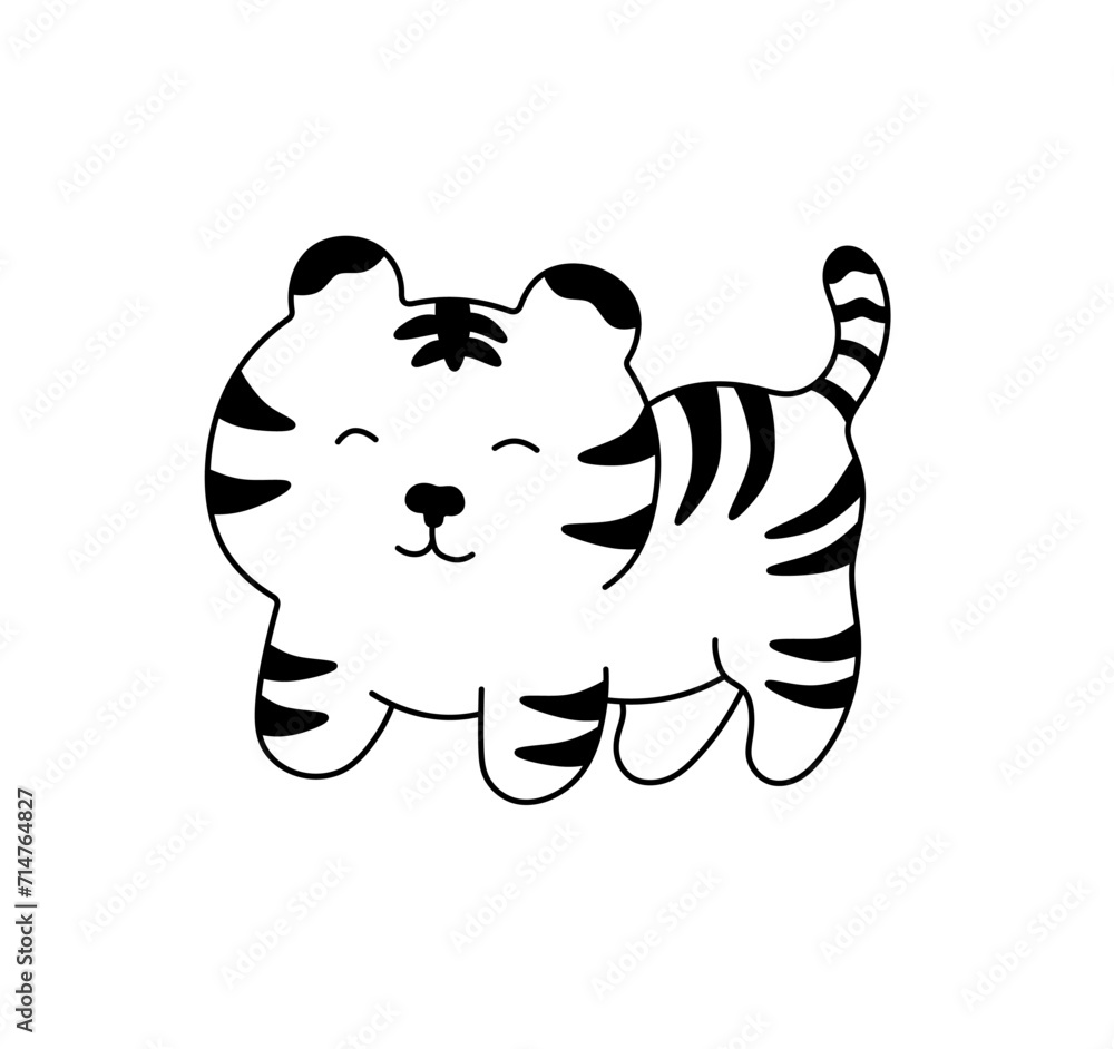Vector isolated one single cute cartoon funny doodle tiger kids drawing ...