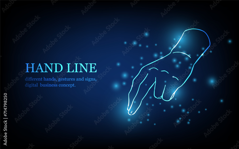Human hand line, different hands, gestures and signs, digital business ...