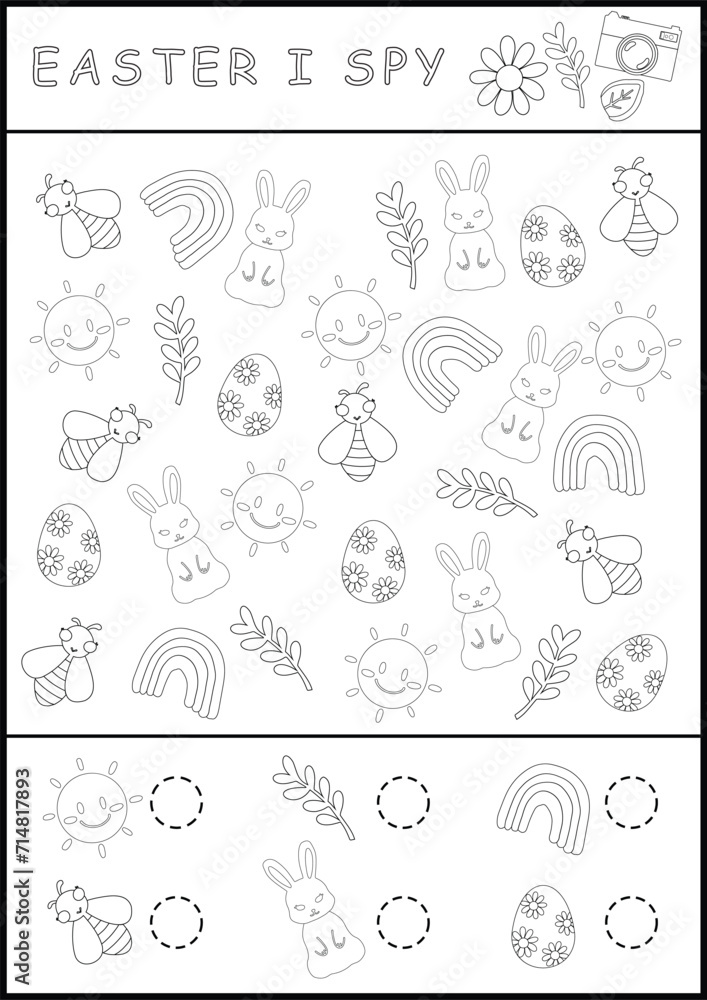 Easter printable worksheet in black and white. I spy game page for ...