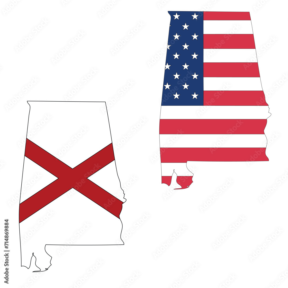 Outline of a map of the U.S. state of Alabama with a flag Stock Vector ...