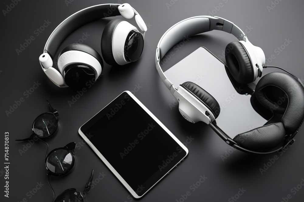 Smartphone with blank screen and headphones. Smartphone display mock up ...