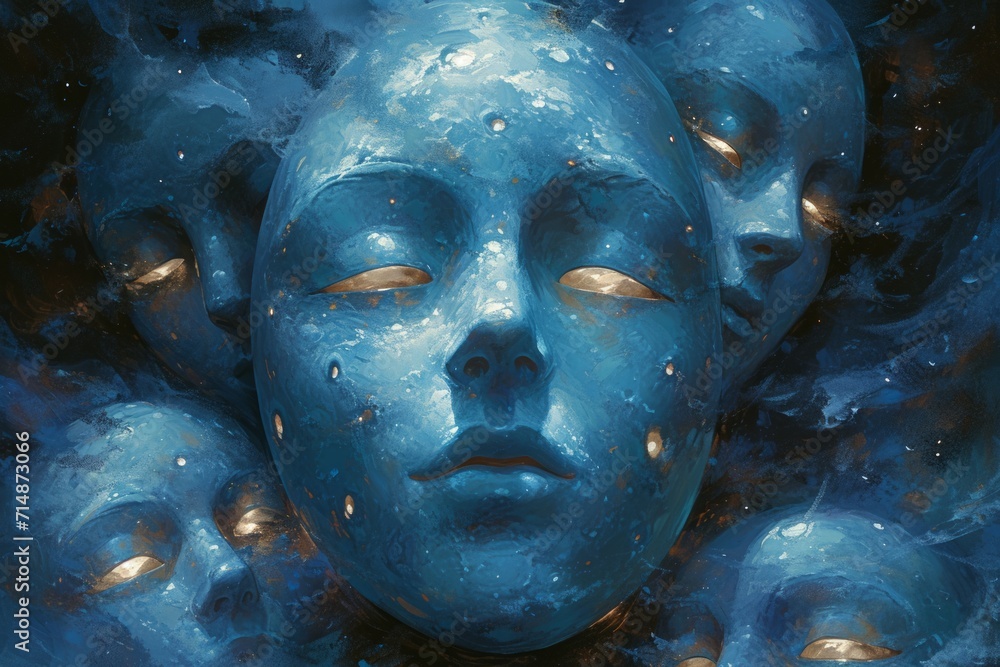 Luminous moonstone masks, imbued with the power to reveal one's true ...