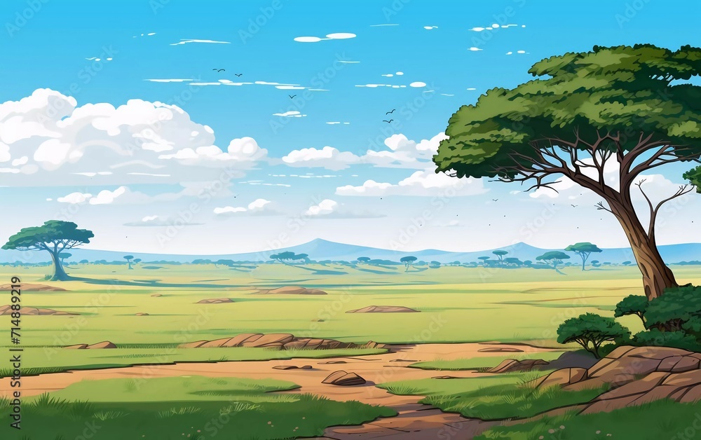 vector illustration African savanna landscape, wild nature of Africa ...