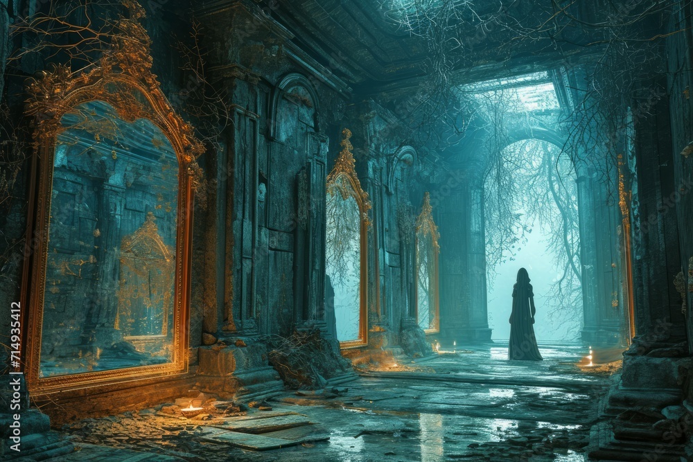 Cursed mirror labyrinths, reflecting distorted versions of reality and ...