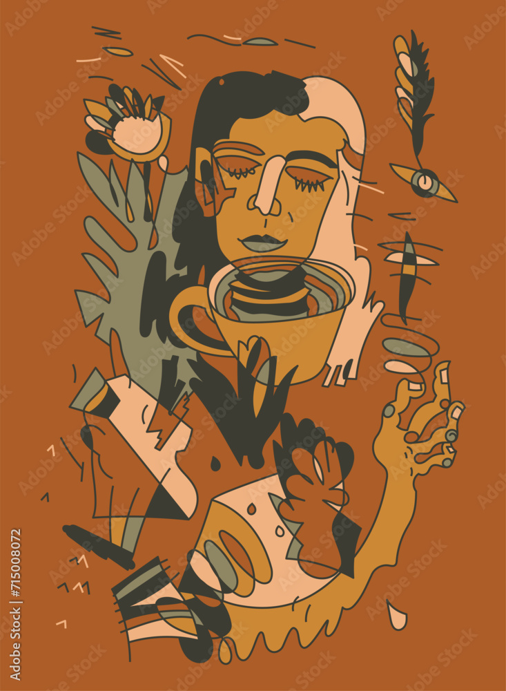 Image vectorielle Stock Vector illustration for coffee lovers and enthusiasts. Creative surreal ...