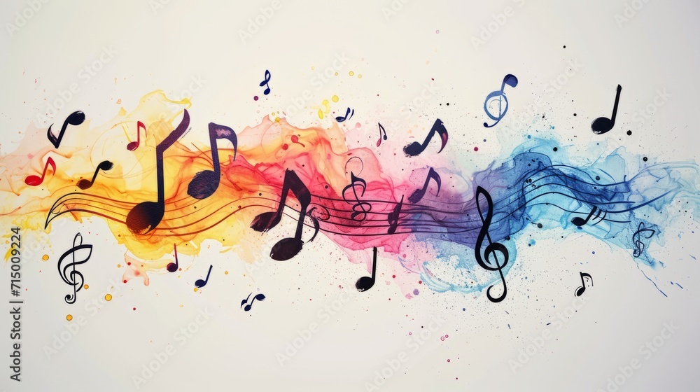 Black musical notes elegantly connected by five curved lines on a white ...