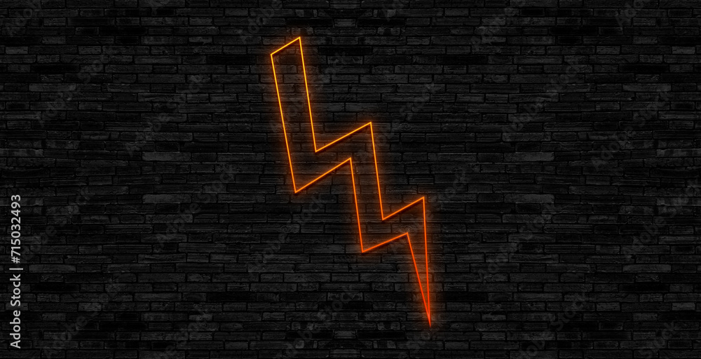 Neon lightning bolt icon. Glowing neon thunder flash sign, electrical ...