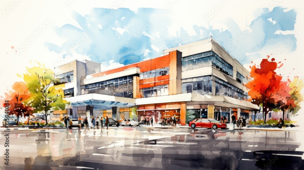 City attraction: Watercolor image showcasing a contemporary public ...