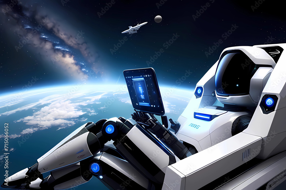 Robots and artificial intelligence of the future. Spaceship interior ...
