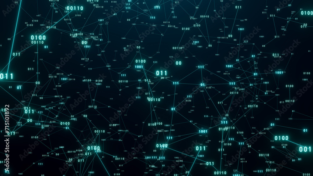 Polygon network with animated binary numbers. Digital sytem, abstract and futuristic netowrk ...