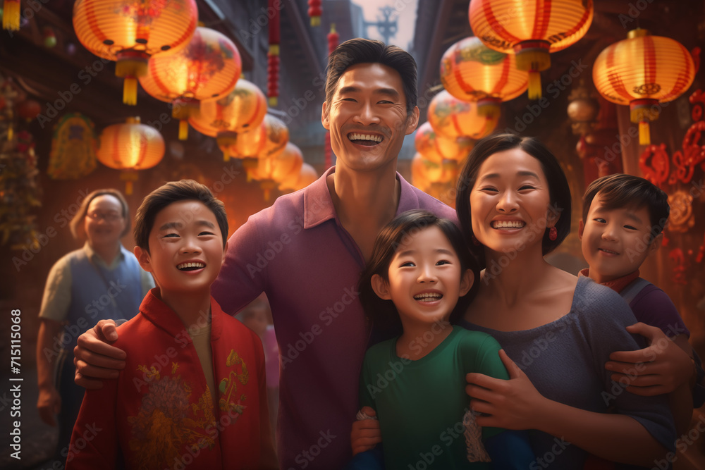 Smiling Asian family during an Asian party. Asian festival and ...