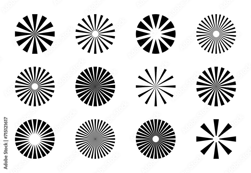 Sun burst radial element set. Radial stripes sunburst with center. Sun ...