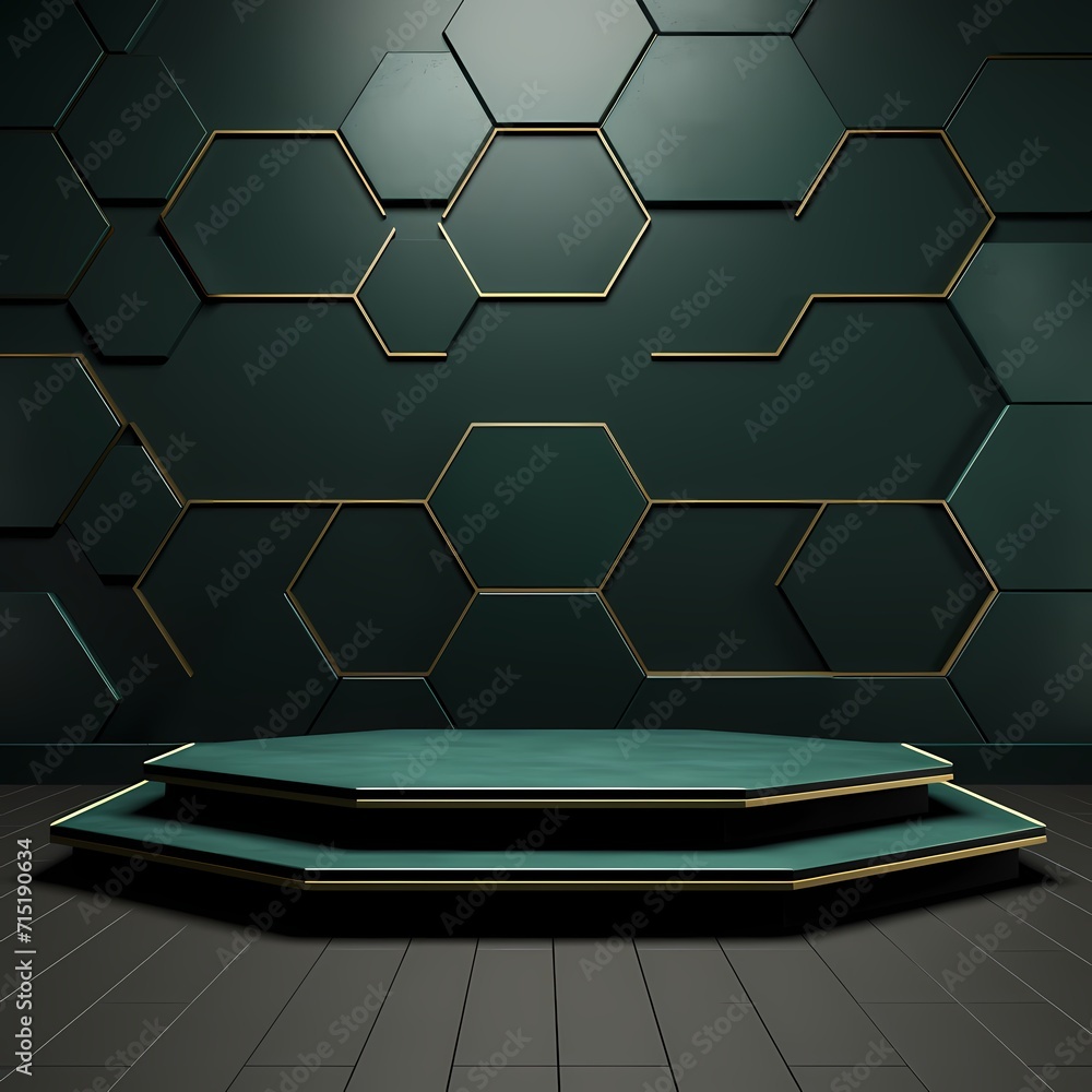green and gold luxury hexagon mockup stage in studio Background Mockup ...