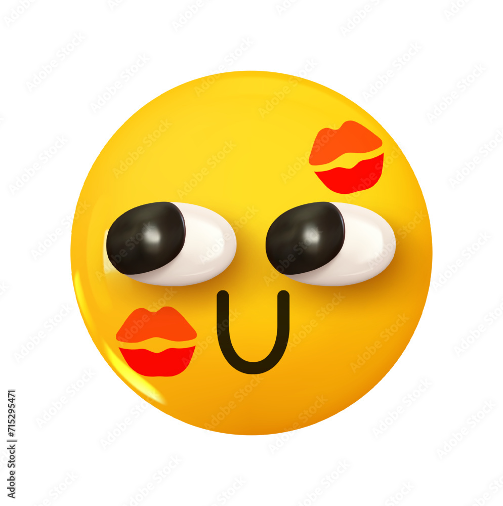 Emoji happy with kiss marks on his cheeks. Emotion 3d cartoon icon ...