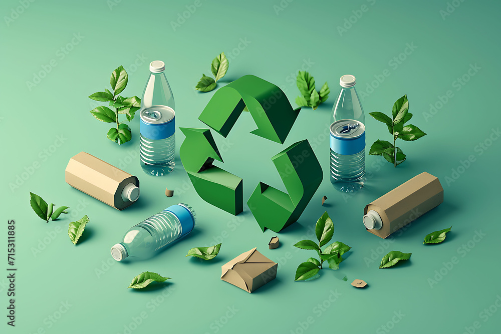Isometric Recycling Icon in Minimalist Vector Art, Merging Clean Lines ...