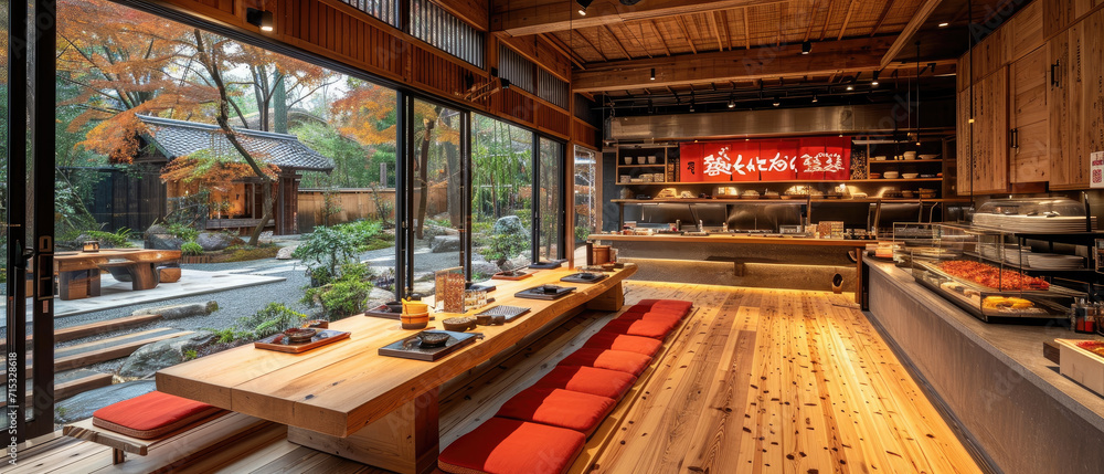 Japanese restaurant. Counter section of a typical small traditional ...