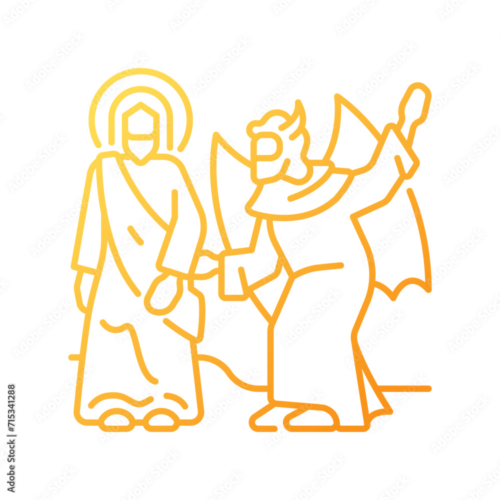 Temptation of Christ gradient linear vector icon. Jesus and Satan ...
