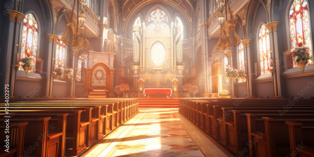 Worshipful Sanctuary: Serene Church Interior with Divine Light ...