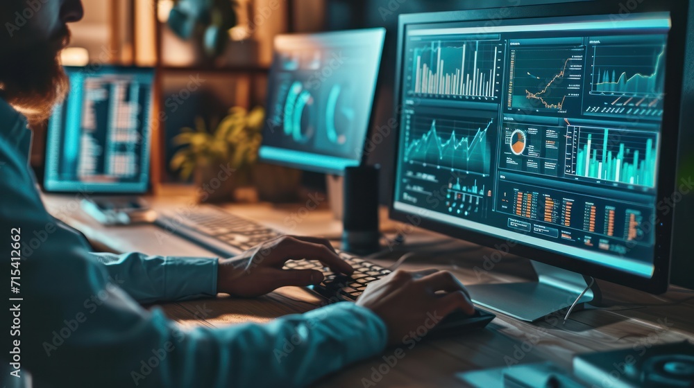 analyst uses computer and dashboard for data business analysis and Data ...