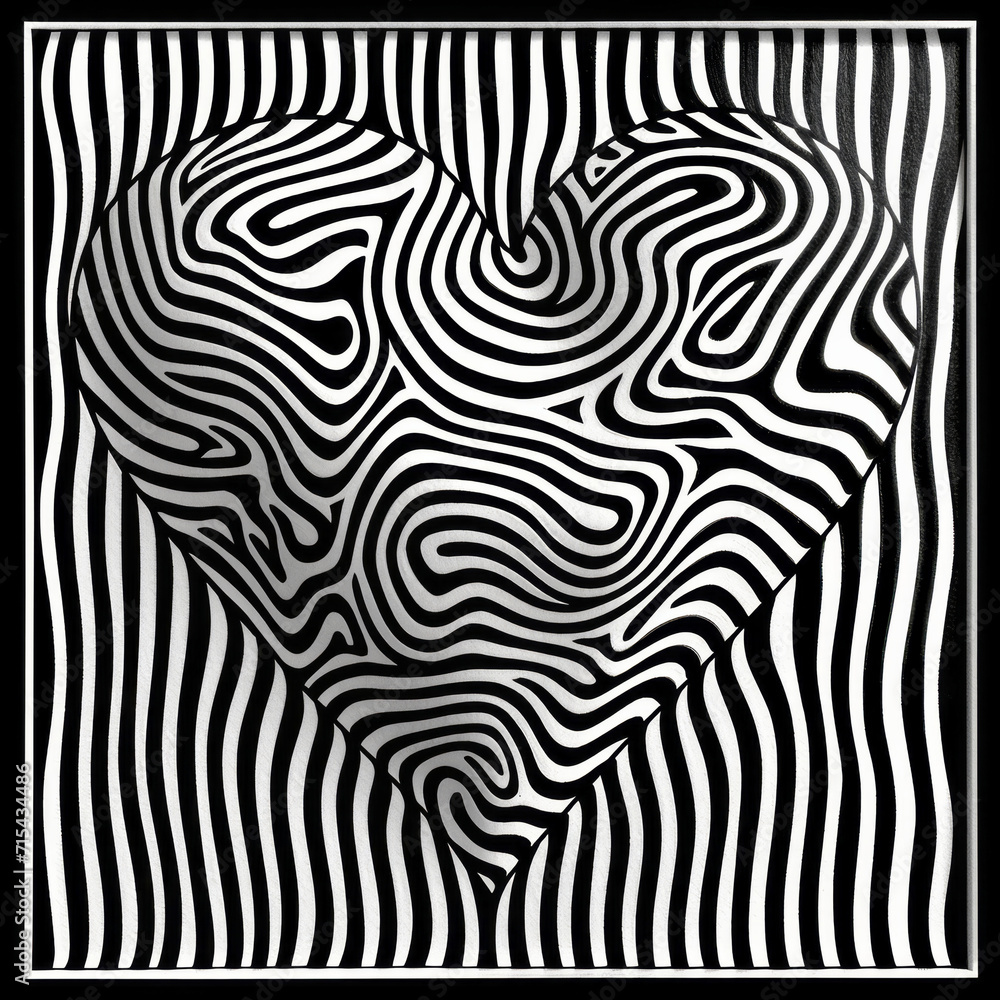 Illustration Stock Optical Illusion Heart in Black and White. A ...