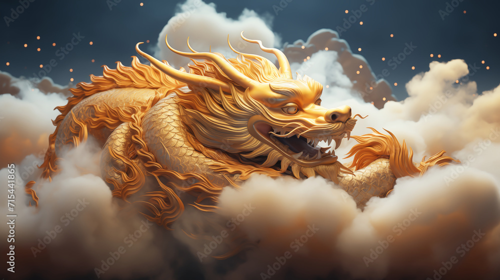 Chinese dragon dancing on clouds, and Chinese gold dragon with ...