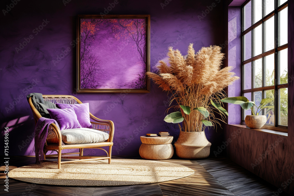 Cozy Purple-Themed Nook with Natural Elements. A cozy reading nook ...