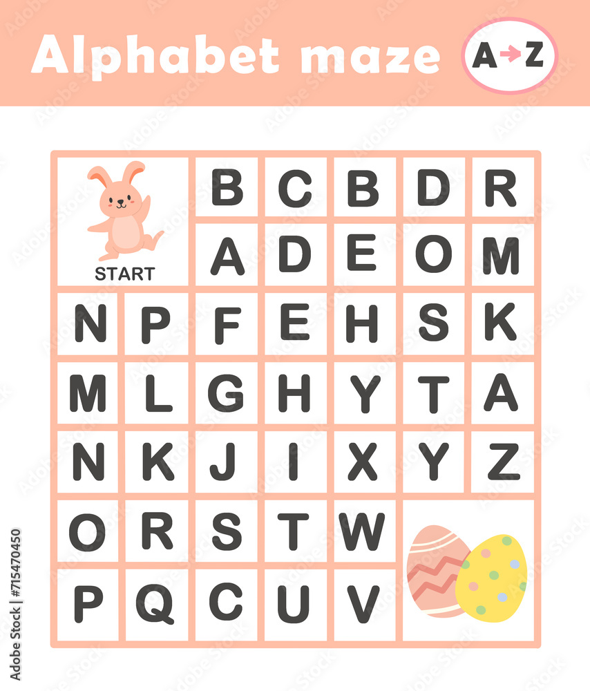 A to Z Maze game for children. Worksheet for kids and children ...