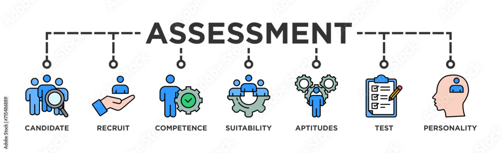 Assessment banner web icon vector illustration for accreditation and ...