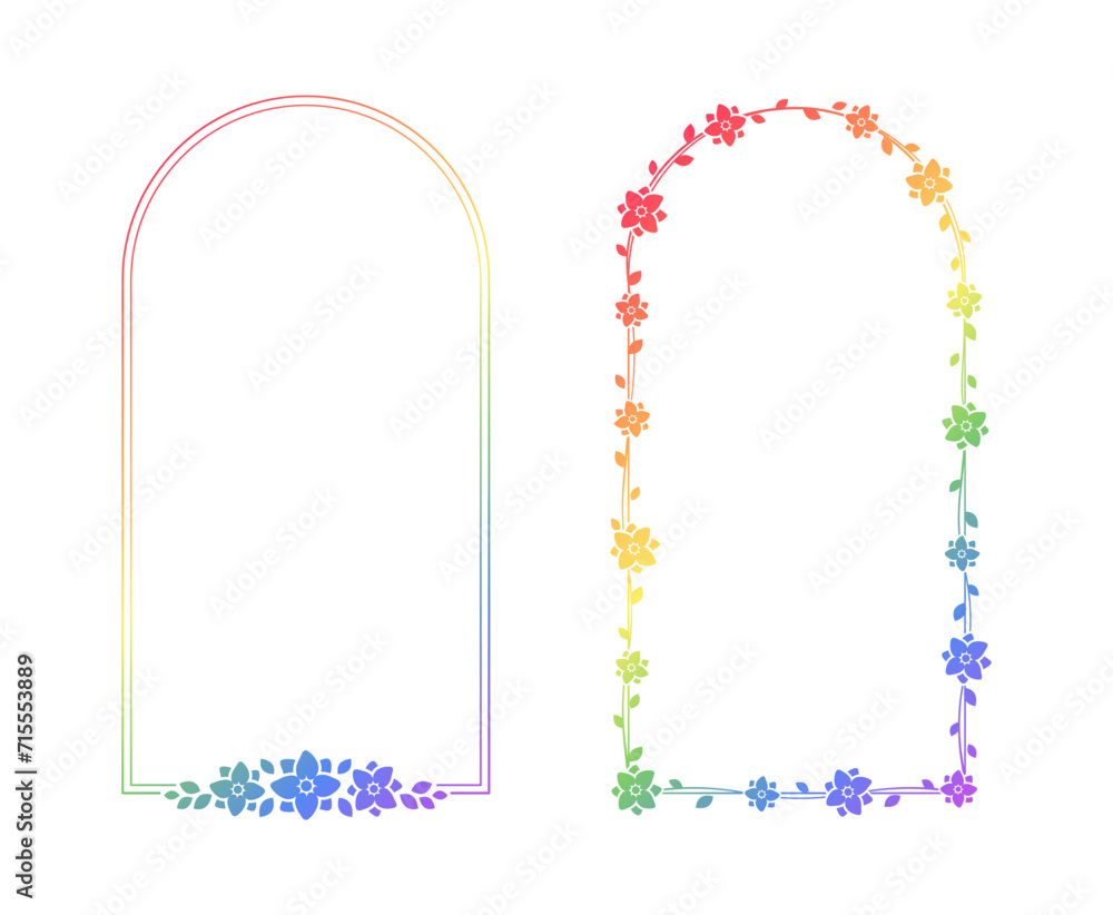 Rainbow floral arch frame template set. Pride Month Frame Border Design ...