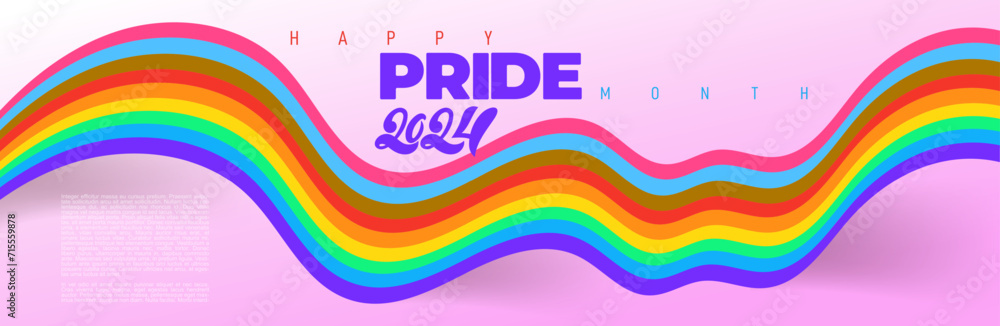Pride Month. 2024 Pride banner with LGBT Flag Wave. Rainbow Flag Wave ...