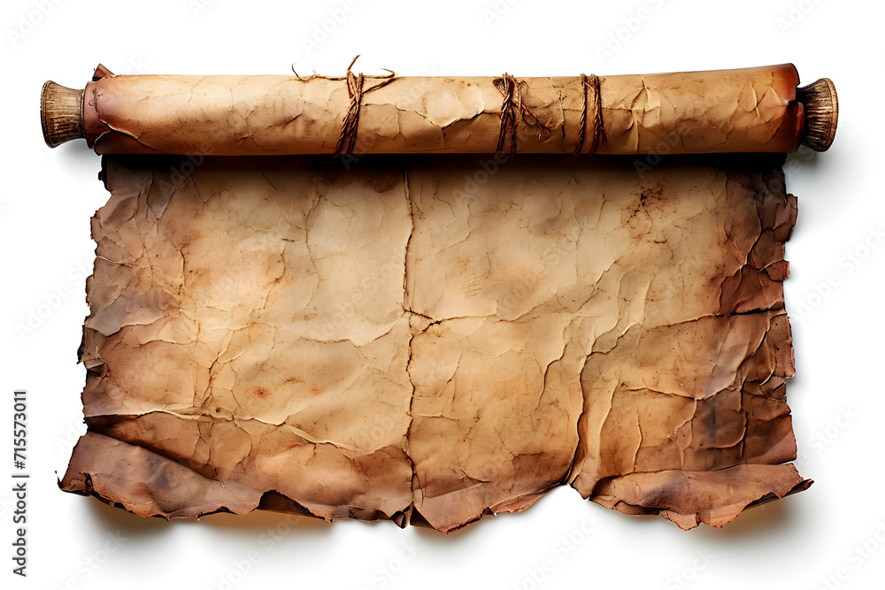 An old parchment sheet with a wooden roll mockup template on alpha ...