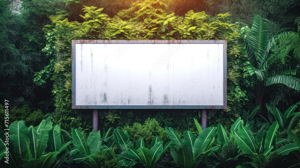 Blank billboard amidst lush greenery for eco-friendly advertising ...