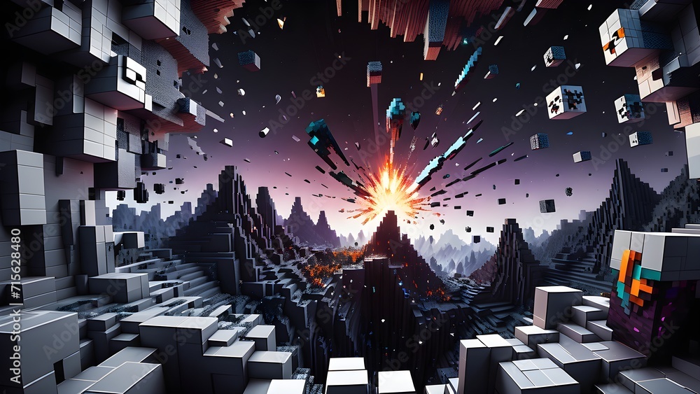 Exploding blocky colorful cubes. Blocky colorful blocks. Blocky ...