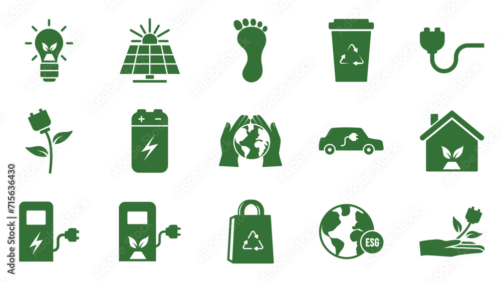 Icon collection with zero emissions esg symbol concept. greenhouse gas ...