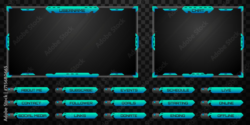 Vektor Live Stream Overlay Futuristic Black and Neon Blue Border Webcam ...