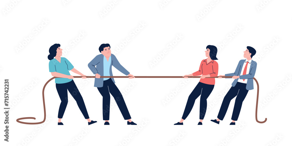 Office people pulling rope. Corporate struggle metaphor, isolated ...