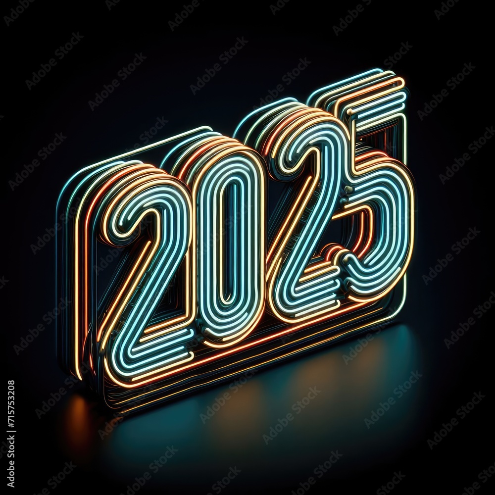 Happy New Year 2025, 2025 lights, view of the year 2025 number floating ...