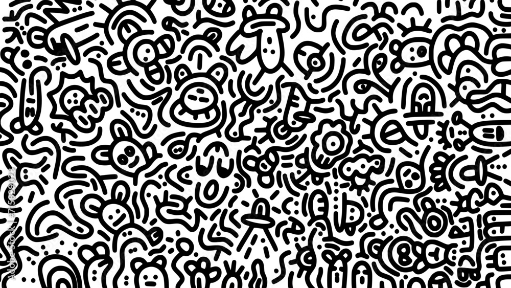 Cute hand drawn doodle art with black lines filling the paper. Creative ...