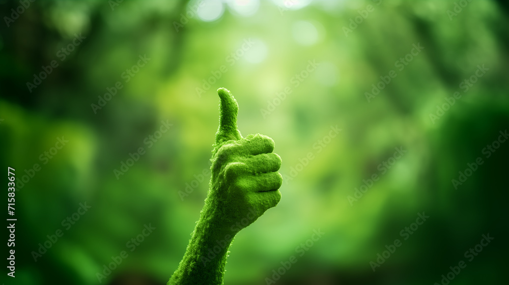 arm made from green moos giving thumbs up, nature appreciation and ...