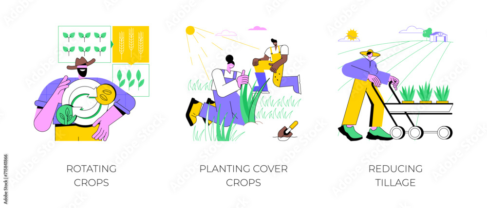 Sustainable agriculture practices isolated cartoon vector illustrations ...
